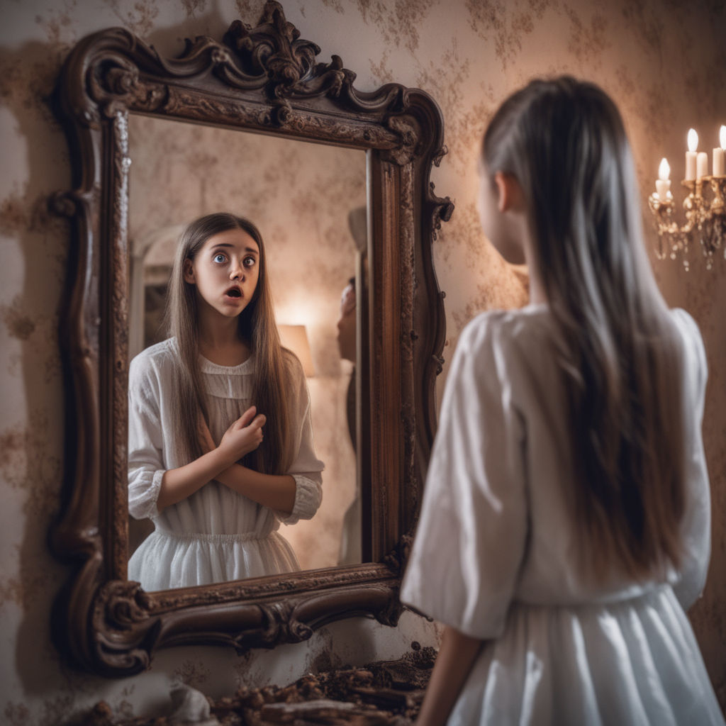 Girl looking at the mirror all scared by Nil Yoshiro - Playground