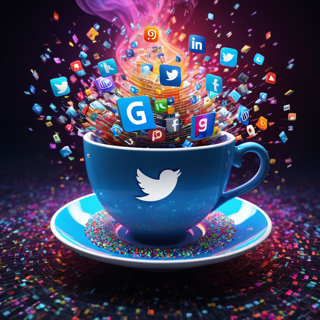 TEACUP full of 3D digital art of social media logos by Vixsin - Playground