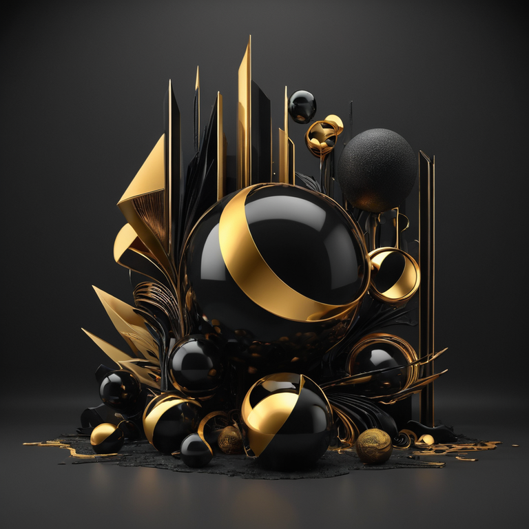 Abstract 3D objects in black and gold whit olorful backgroun... by ... Abstract 3D objects in black and gold whit olorful backgroun... by ...