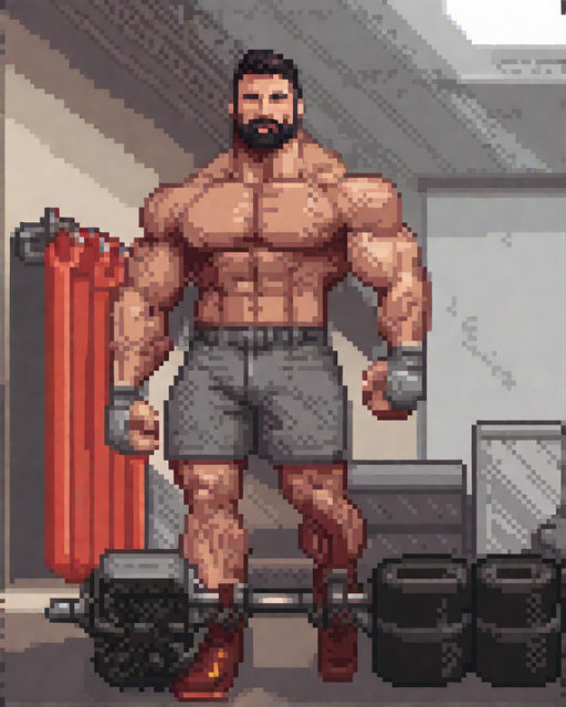 ((Pixel art)) of poster of muscular 35 y.o. male bodybuilder... by Kir Fek - Playground
