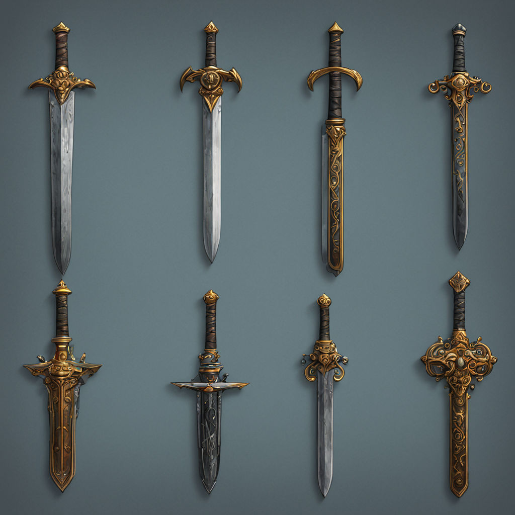 Create game asset multiple sword icons for rpg game inspired... by ...