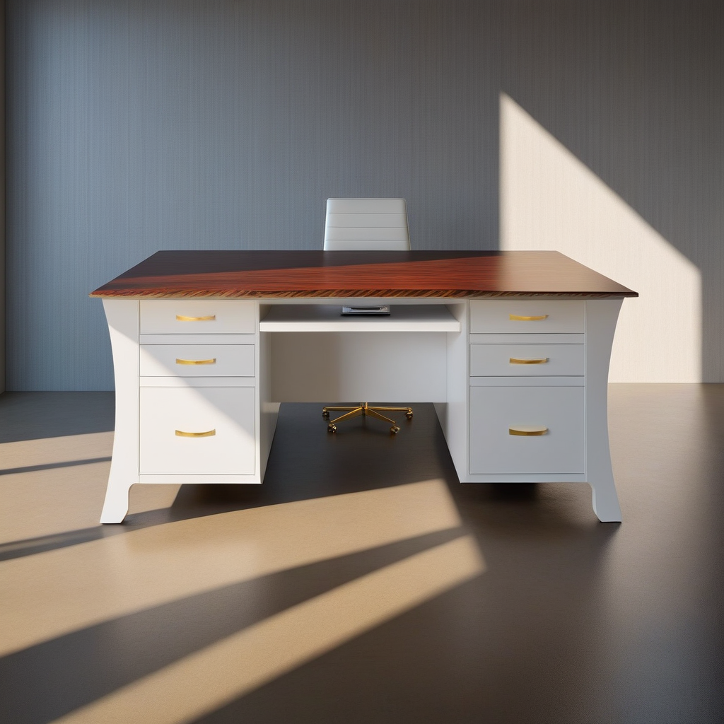 Ultra realistic image of a streamlined office table nestled ... by ...