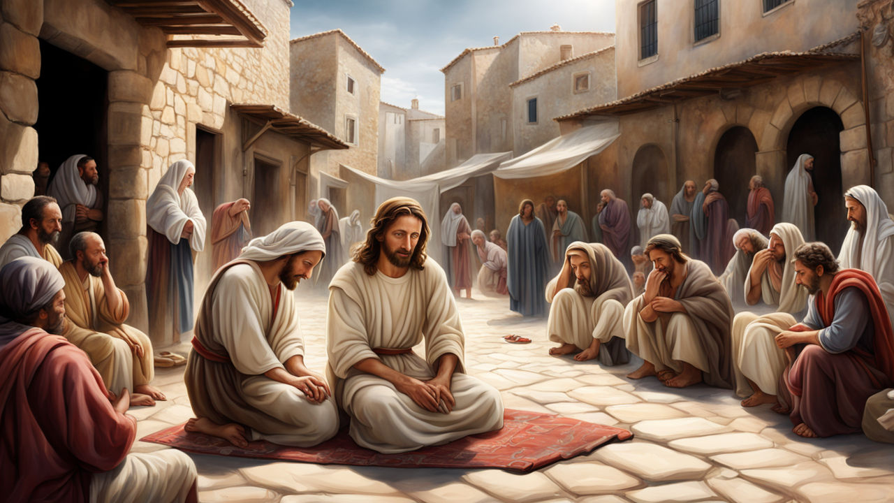 Create an ultra-realistic image of Jesus in a small by Adriana - Playground