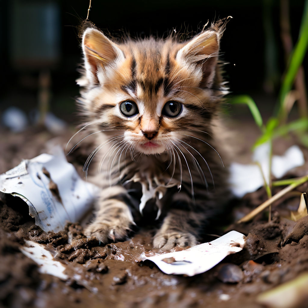 Abandoned kitten with litter papers playing in the mud by שולץ ביצצו ...