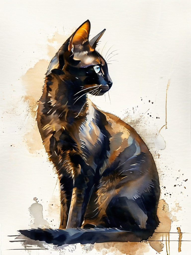 Abyssinian cat silhouette created using a singular gold line by 우아비 ...