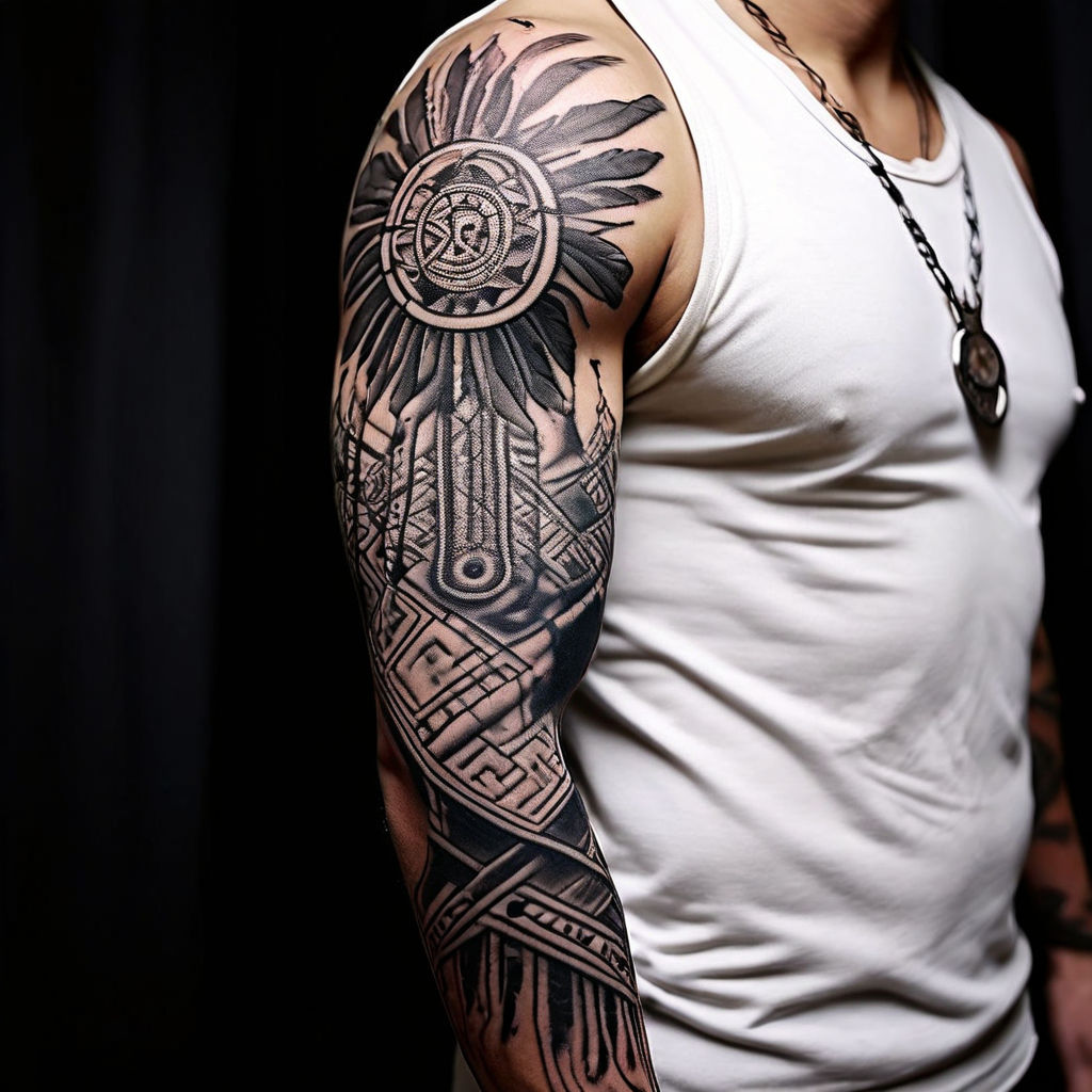 Tribal Native American-inspired sleeve tattoo wrapped around... by ...