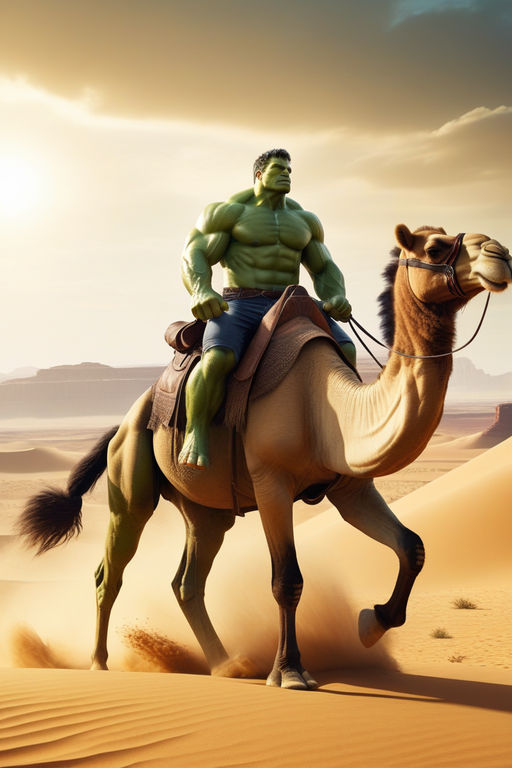 {A((())) surreal and photorealistic scene of Hulk riding a c... by ...