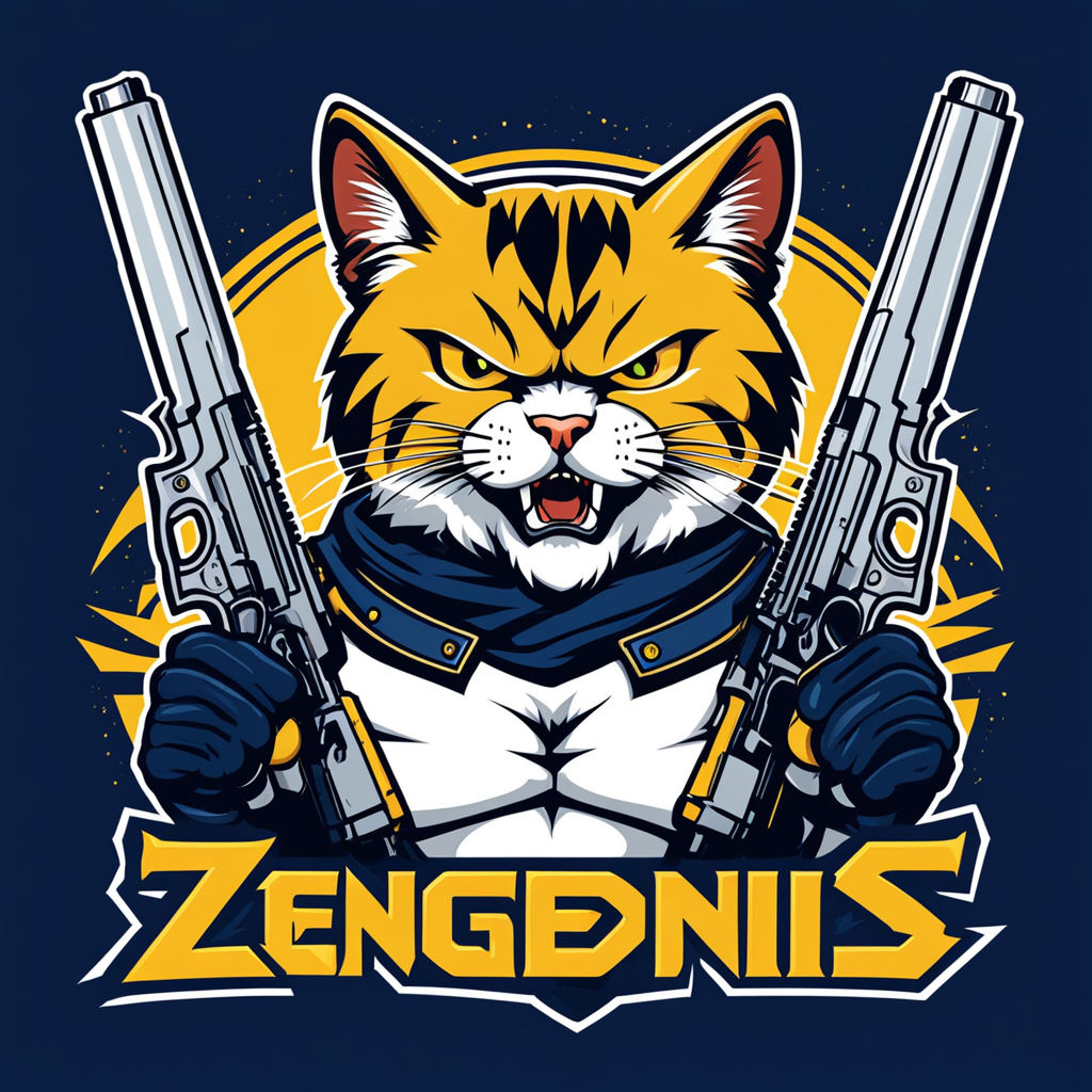 Vector logo angry fighter cat with guns image with Navy Blue by mat ...