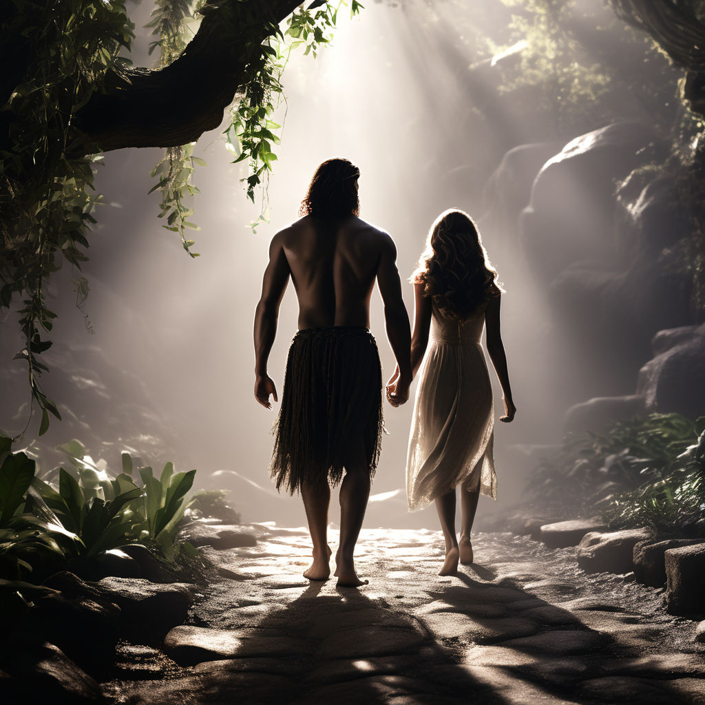 Adam and Eve walking out of the Garden of Eden with their he... by 강인국 - Playground