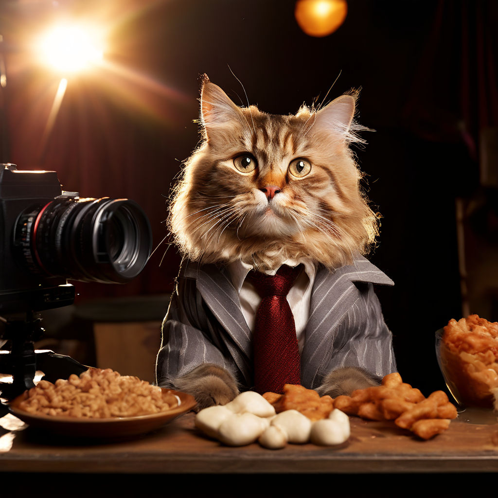 Cat actor on the set of a cat food commercial by Alex Sad - Playground