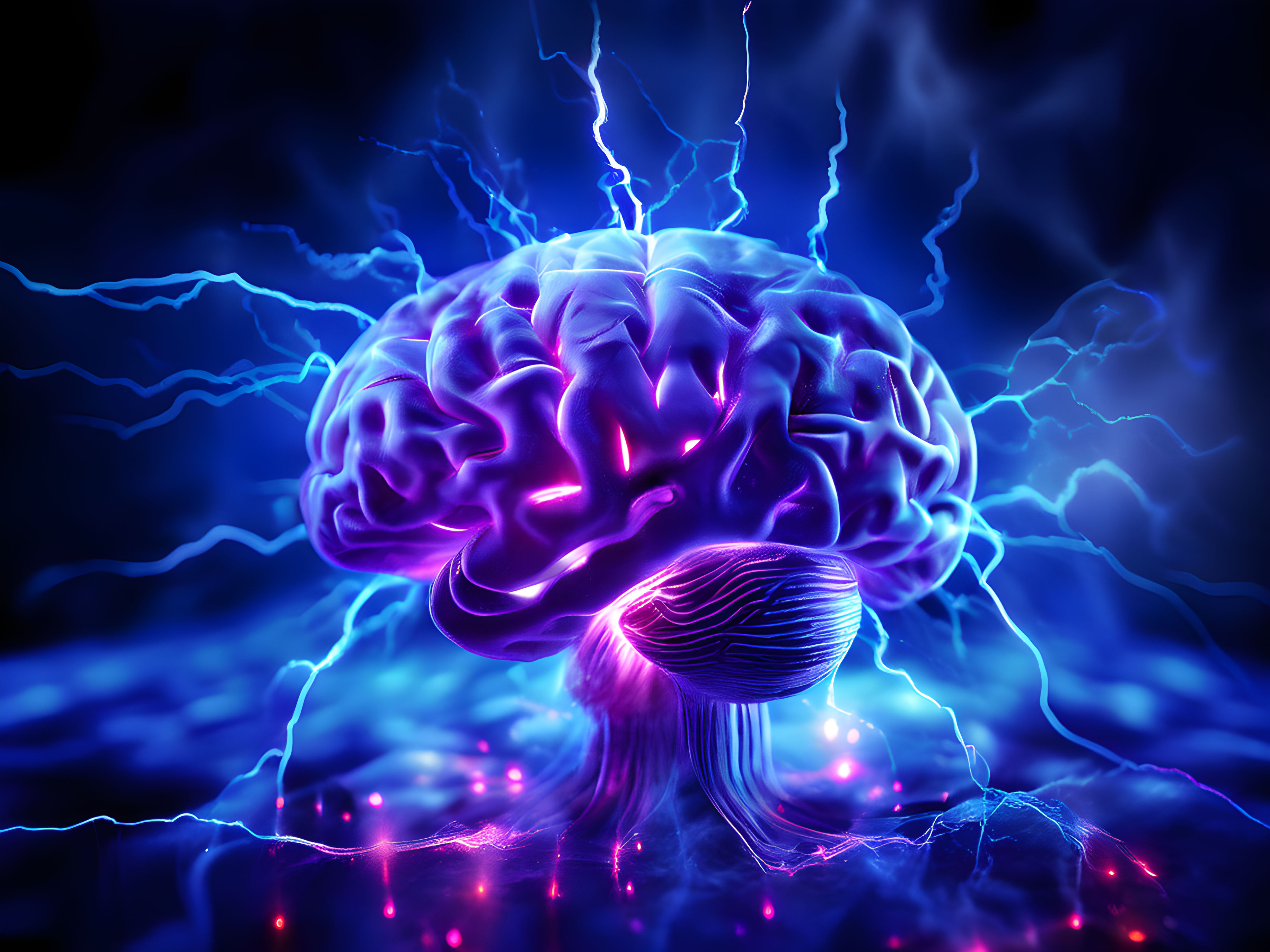 Extreme close-up of a human brain with glowing neural pathwa... by ...