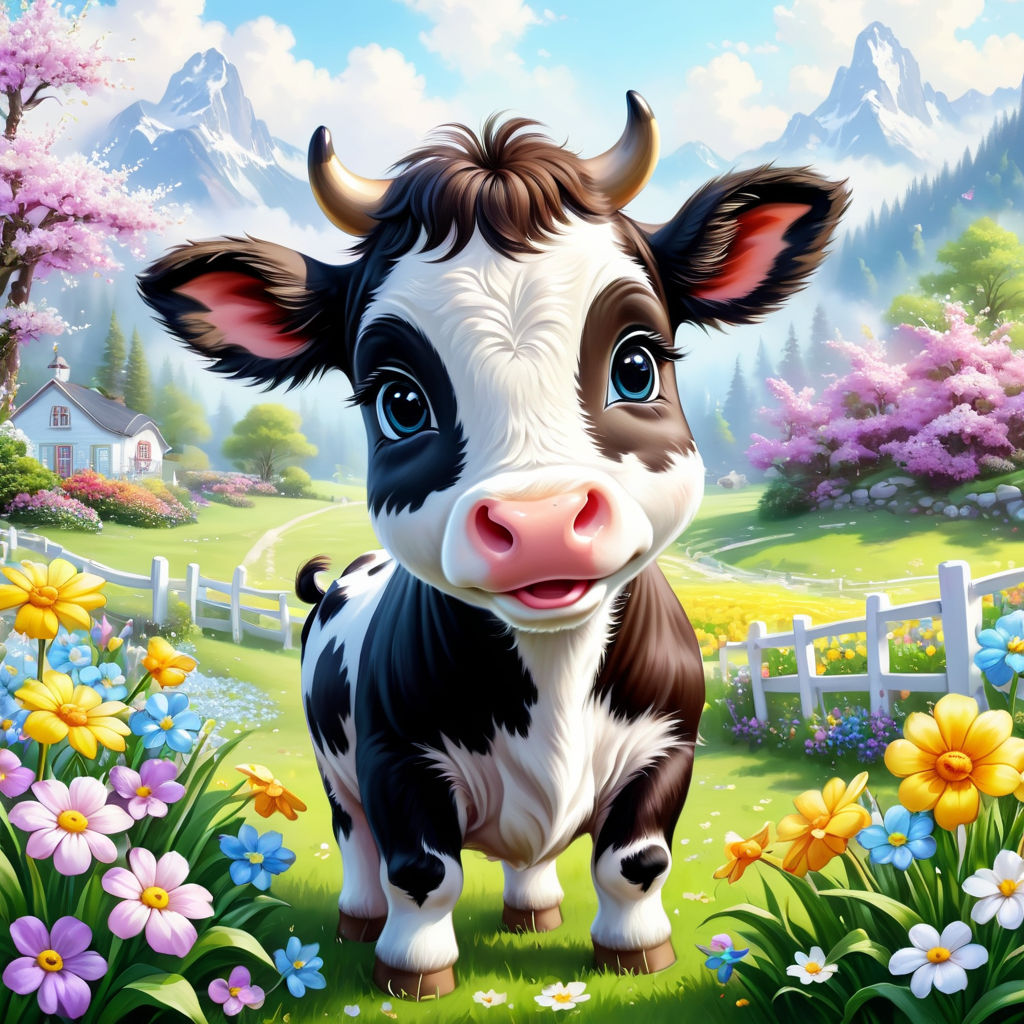 A kawaii style cute and adorable baby cow by Llaisy - Playground