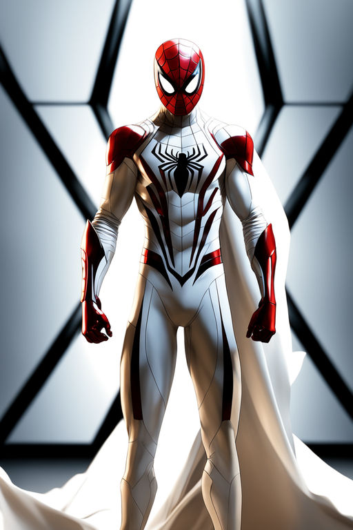 Full body shot of spiderman in white and diamond armor suit by Daniel ...