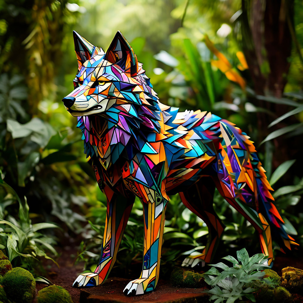 A majestic triangular wolf made entirely of geometric shapes by Mun ...