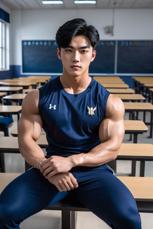 A handsome male teen bodybuilder Korean student by Soft High - Playground