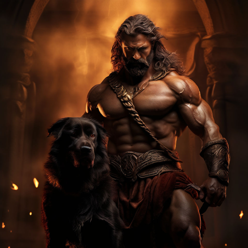 Hercules with Cerberus the hell dog by Michele Batista - Playground