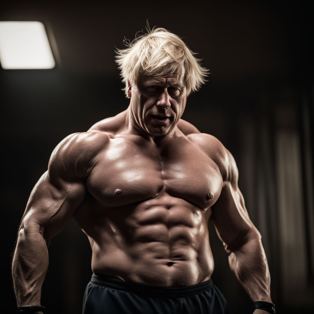 Boris Johnson portrayed as a shirtless bodybuilder by Invictus - Playground