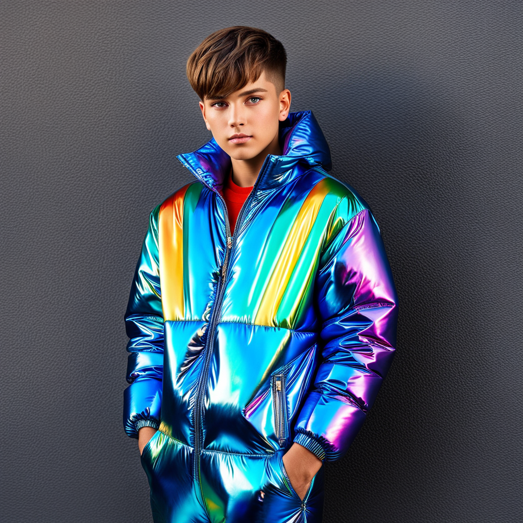 15 year old boy with super short haircut wearing rainbow shi... by ...