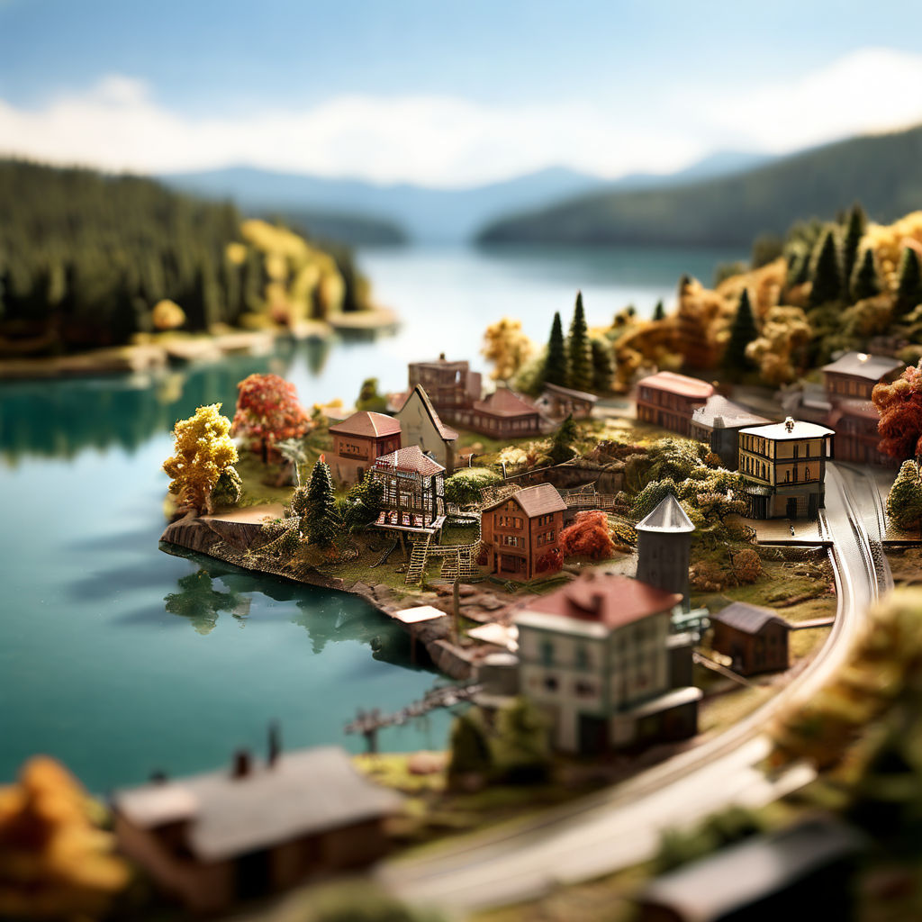 Tiny cutaway cube diorama of a small town next to a lake by Stephan S ...