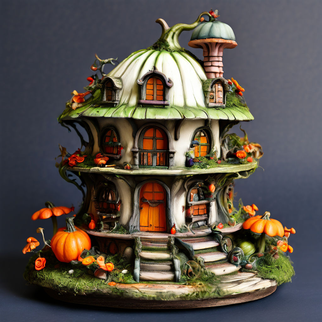 A whimsical miniature fairy house designed to resemble a lar... by ...