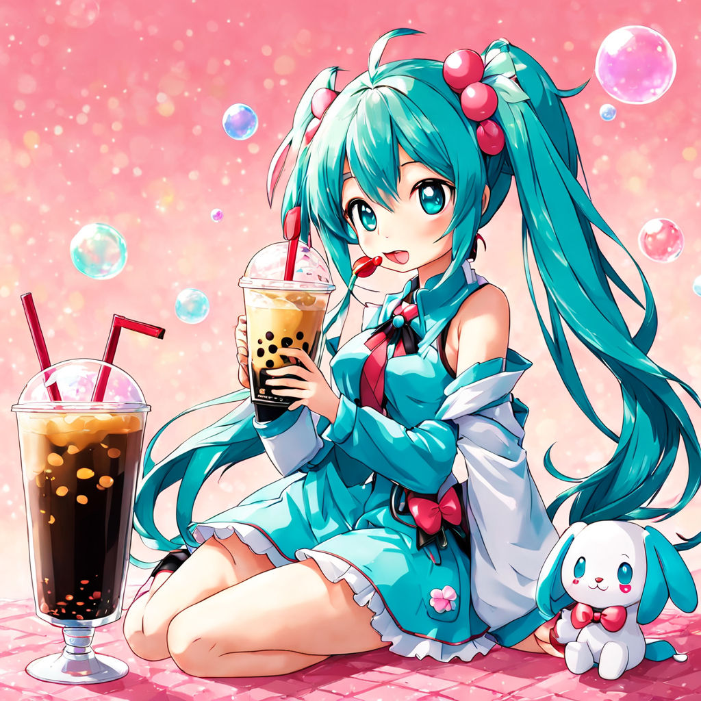 Hatsune miku drinking bubble tea with cinnamoroll by Ariel Poh En Qi ...