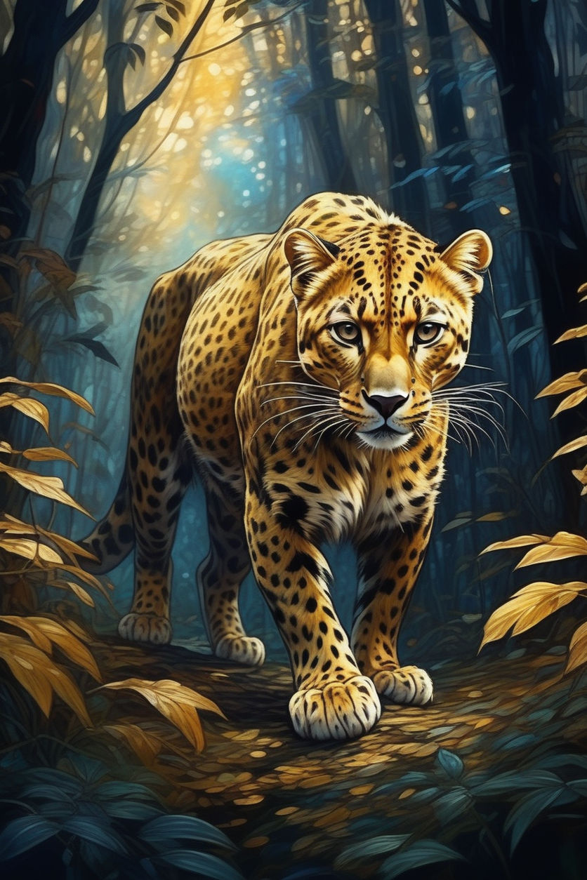 Golden leopard crawling in the dense dark forest by _Masterm1nd ...