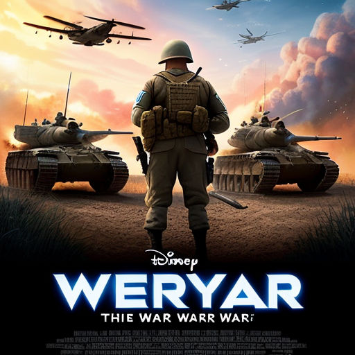 Create a disney pixar movie of a war scenario and at the top... by ...