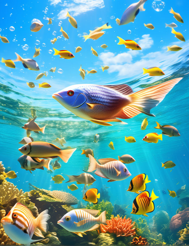 20 flying birds in the sky and 100 kind of fishes swim under... by ...