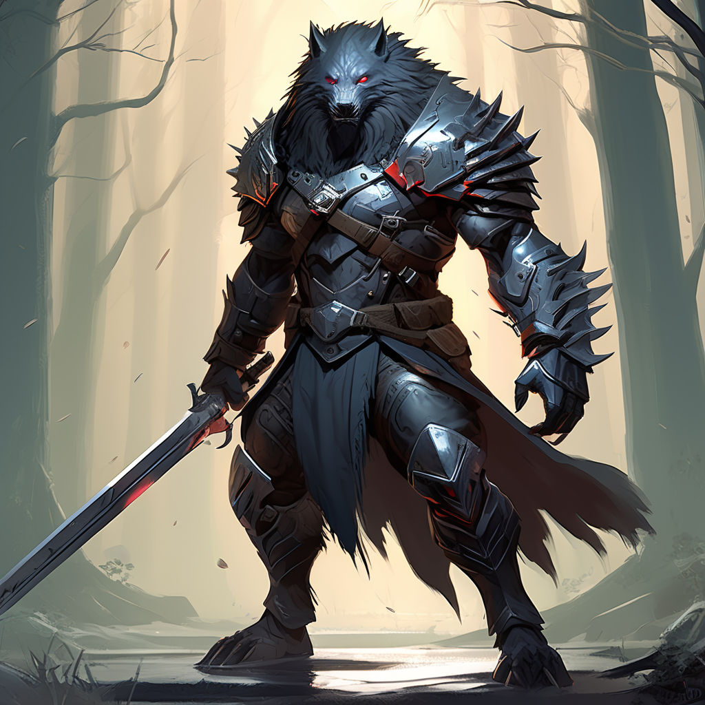 Werewolf wearing heavy platemail armor with partial helmet f... by ...