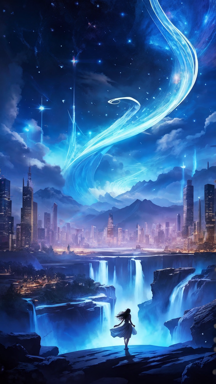 Create an image depicting ethereal beings or objects dancing... by ...