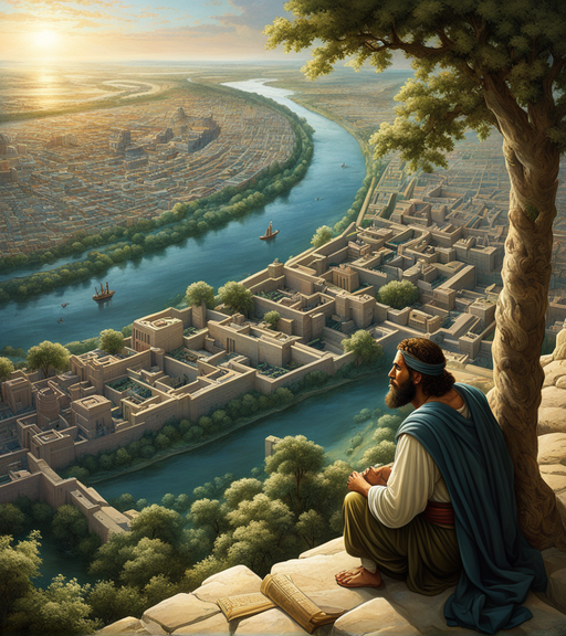 Prophet Jonah gazing down at Nineveh from a high vantage poi... by Marcio Macedo e Silva ...