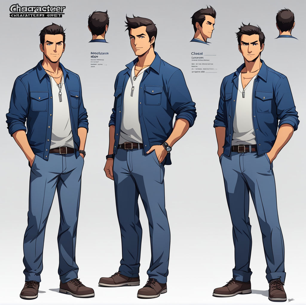 Character sheet with 3 views (front-side-back) by jianghua mao - Playground