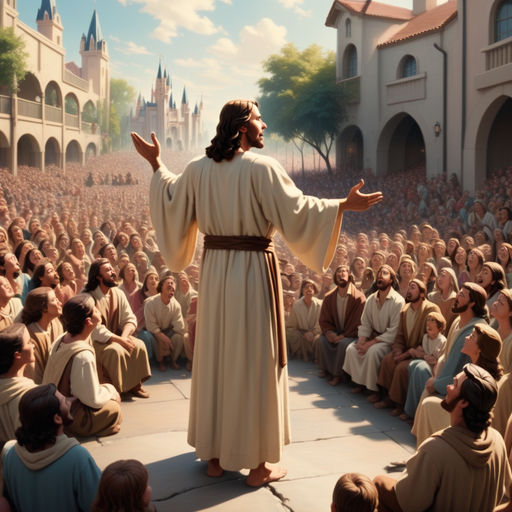 Jesus Christ preaching to a crowd of people outdoors by soares vida ...