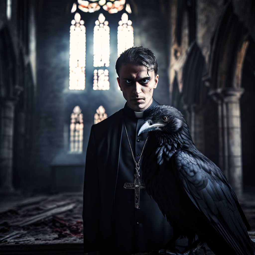 Demonic raven scares young Catholic priest in ruined church by Zimin ...