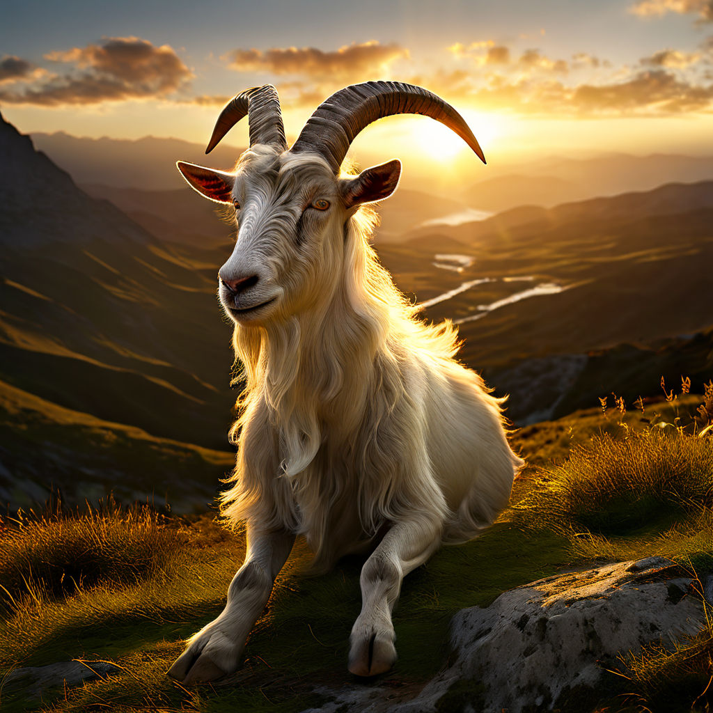 White goat with grand horns by yeah free the world - Playground