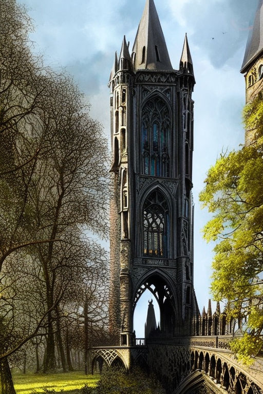 Gothic Tower Buildings connected by a Bridge by Ezra Legum - Playground