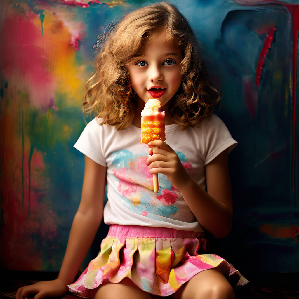 Preteen girl miniskirt pretty eating popsicle by Johnathan Sheffield ...
