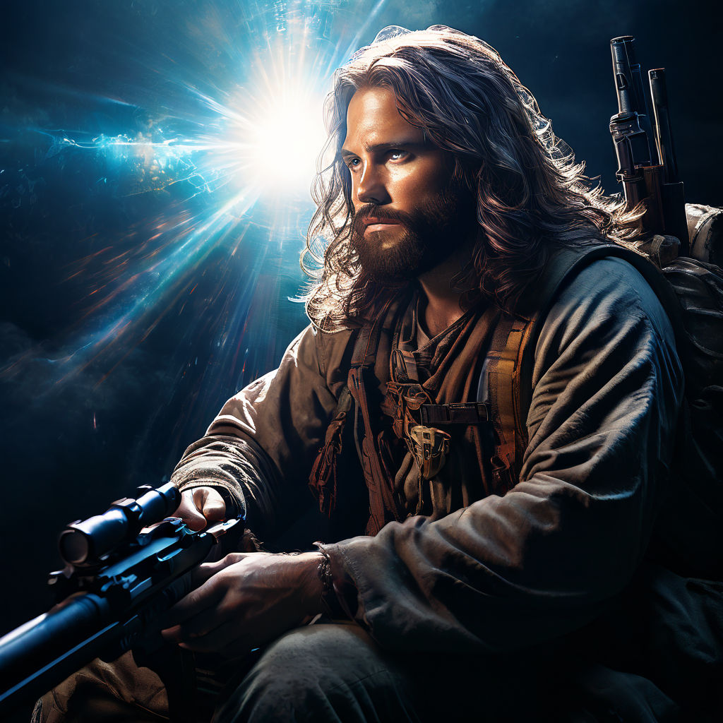 Jesus Christ in low ready position holding a sniper rifle by Dustin ...