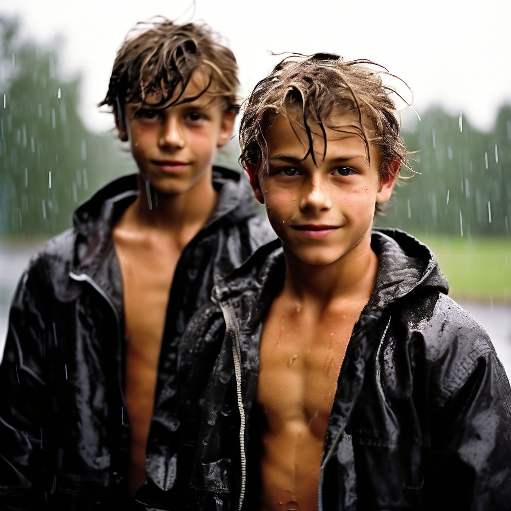 Shirtless fourteen years old swedish boys under rain. Three ... by Raul ...