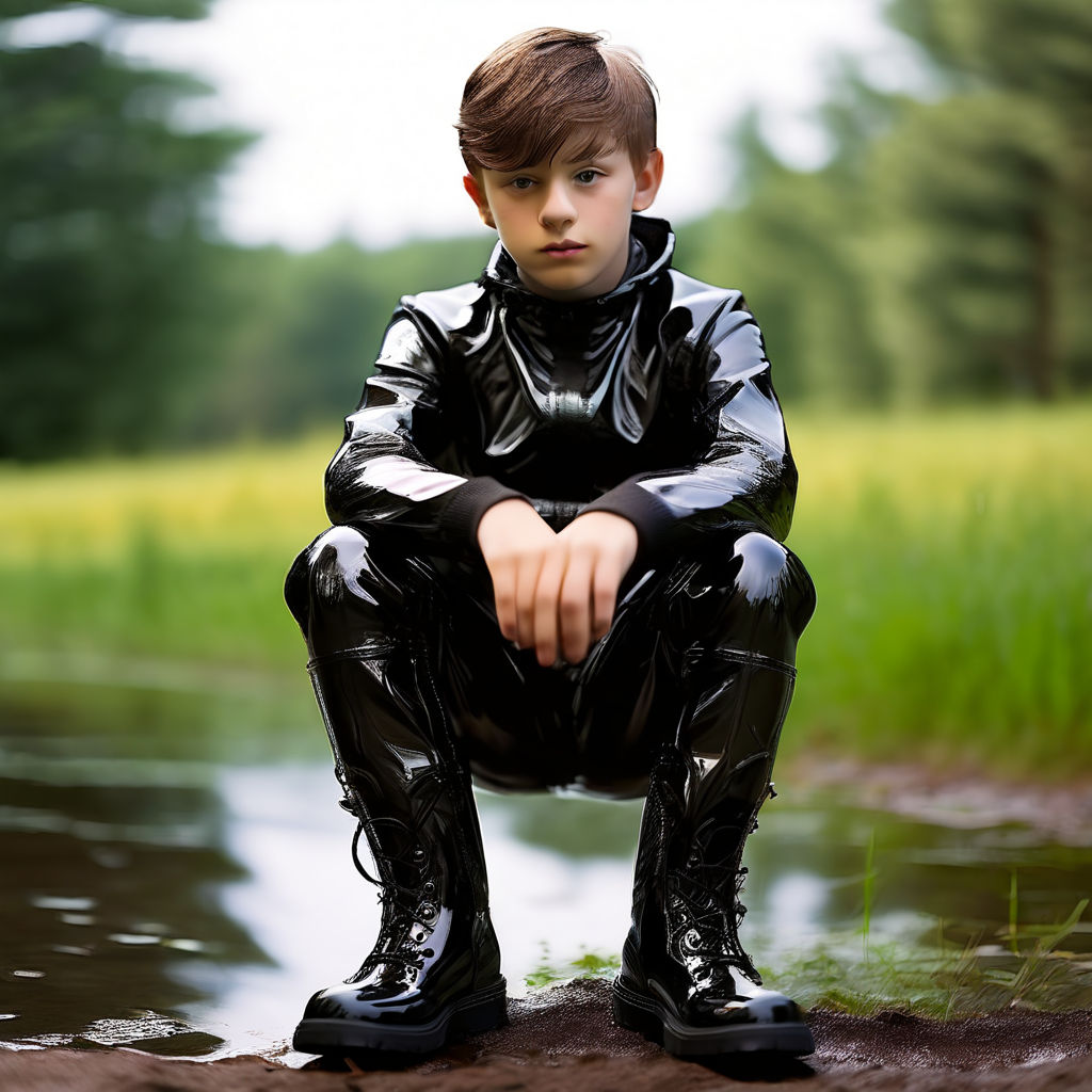 15yo boy with closely transparent latex body and black Rub... by Jürgen ...