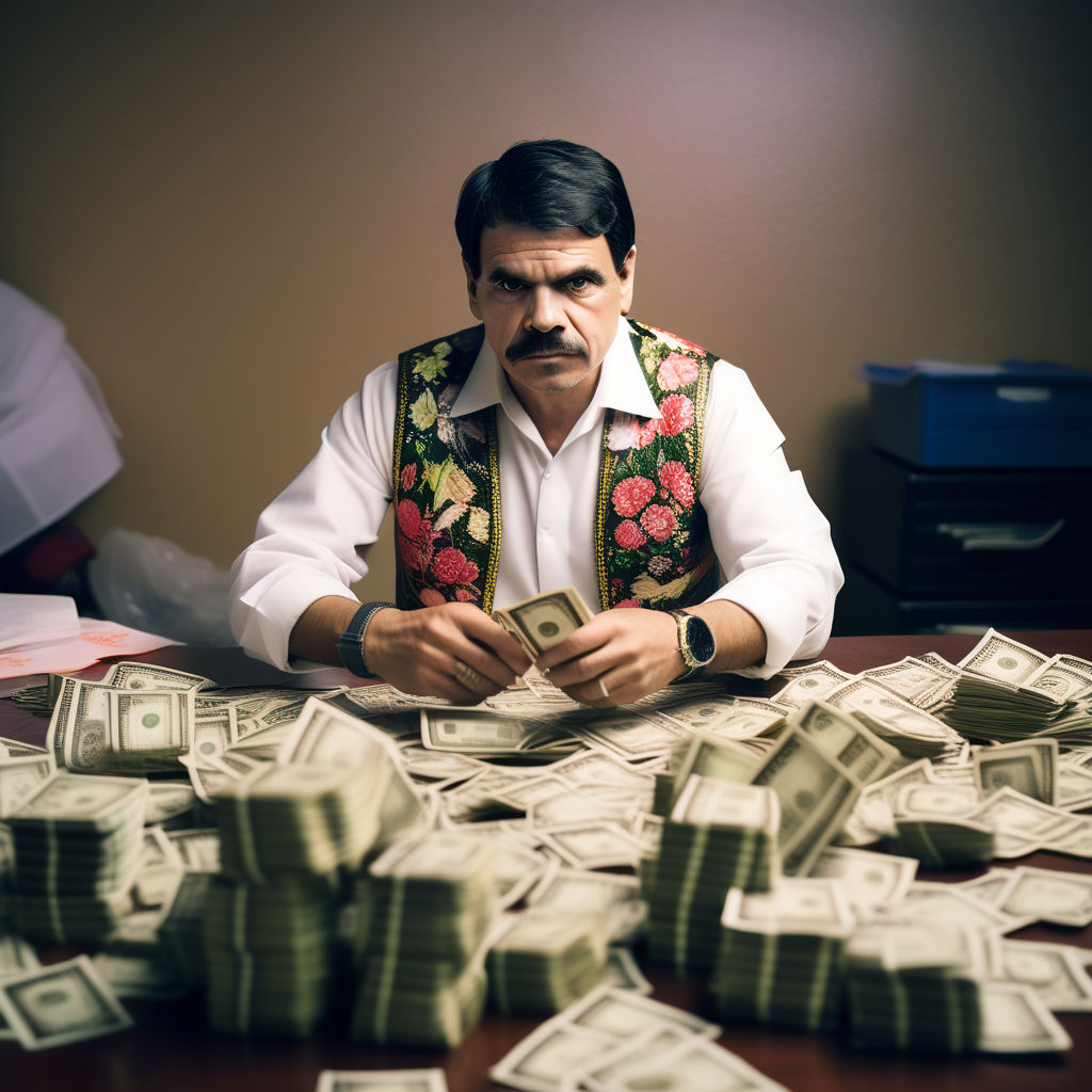 El chapo counting money while dressed in Mexican traditional... by S N ...
