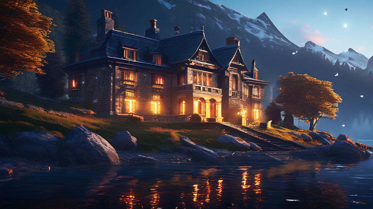 An english stone manor house built on the shore of a beautif... by Paul ...