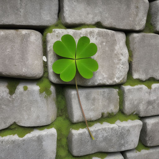 A four-leaf clover sitting on top of a stone wall. The clove... by ...