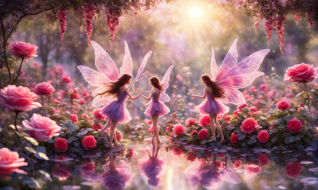 Fairies fluttering amidst a vibrant rose garden by 30_ Nyoman nari ...