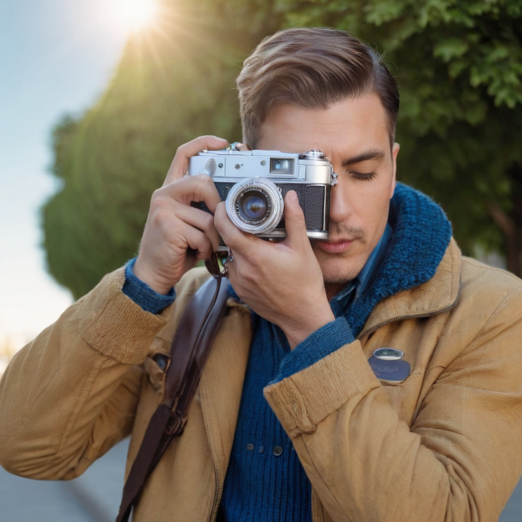 Outdoor scene a male person taking a picture using a vintage... by Sean ...