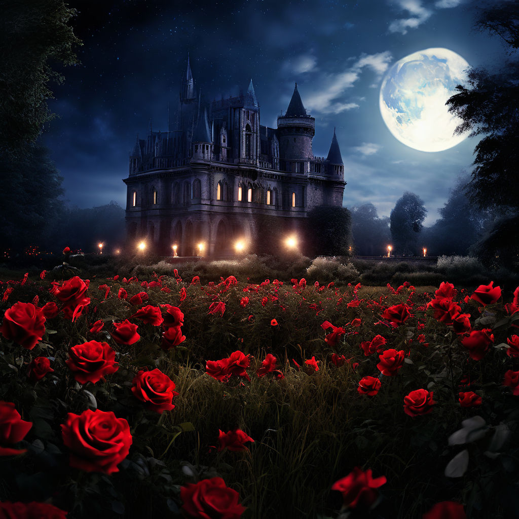 Beautiful red roses garden under the moonlight by Meanmean Maly ...