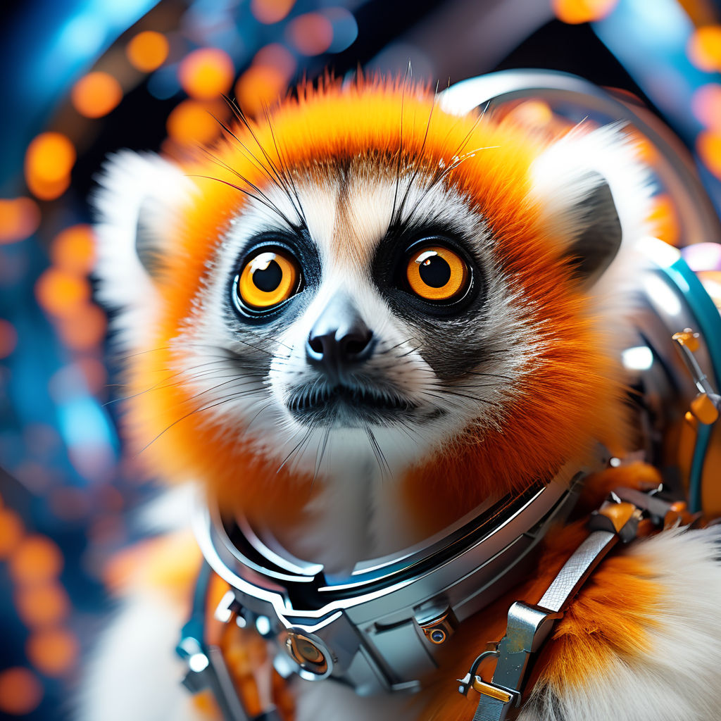 Create a Space Odyssey themed lemur soaring through outer sp... by ...