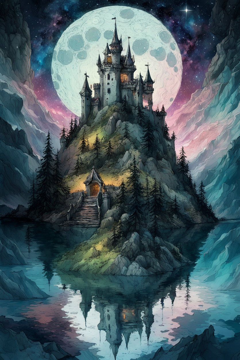 A small fantasy stone castle on a beautiful Moonlit mountain... by ...