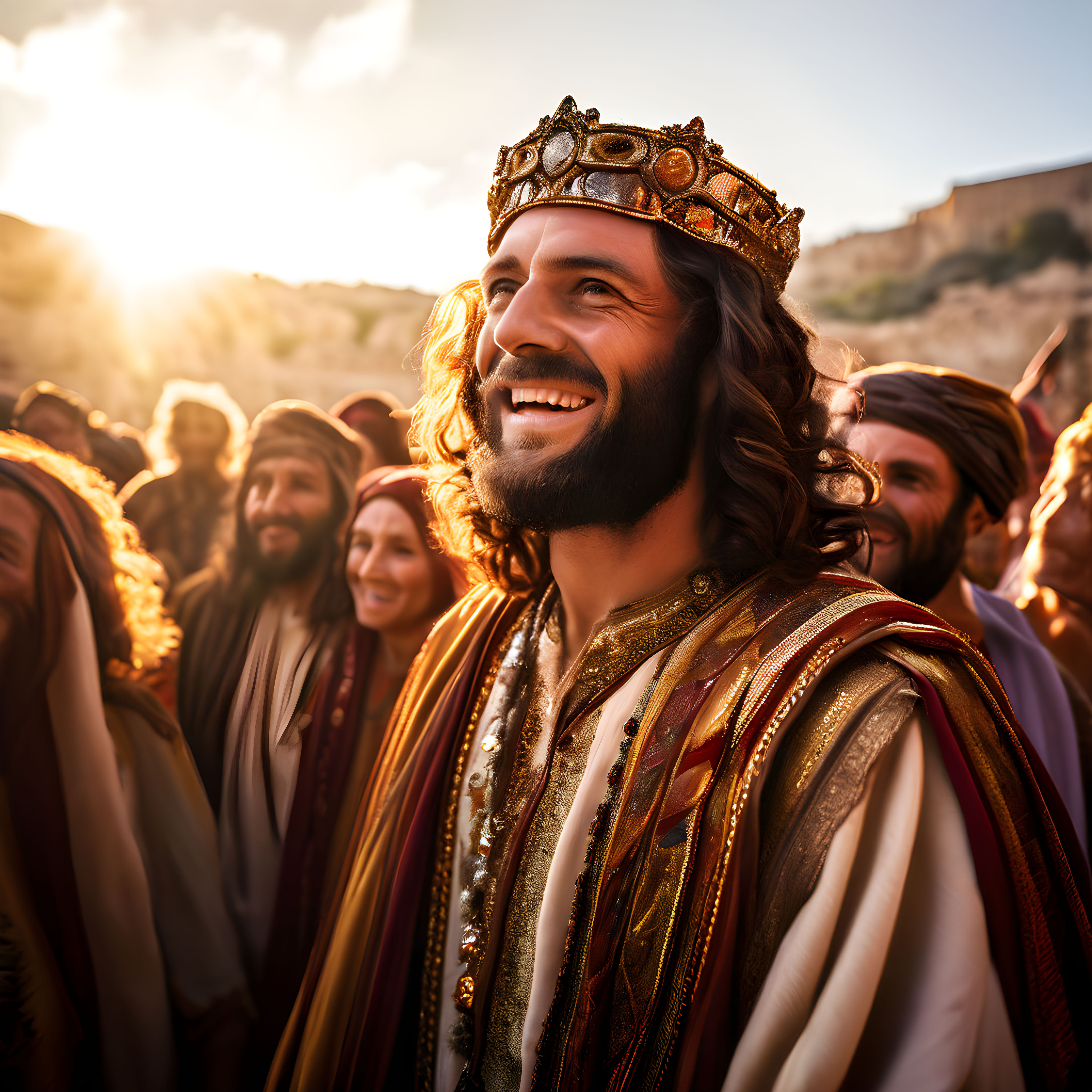 King David crowned amidst exuberant crowds of Israelites by Micael ...
