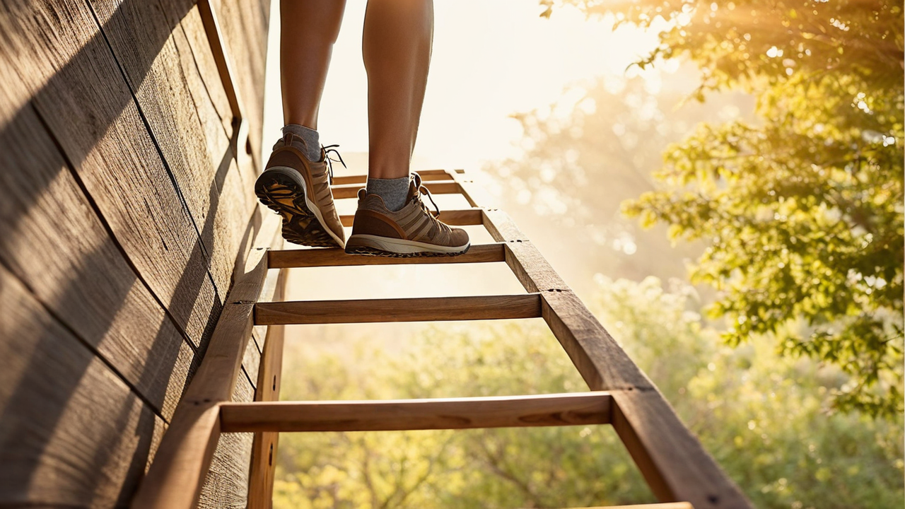 Illustration of a person ascending a short ladder by Devaki Wolfender ...